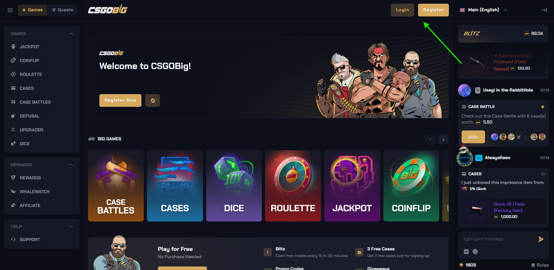 CSGOBIG Review 2025 » Games, Features and Free Cases